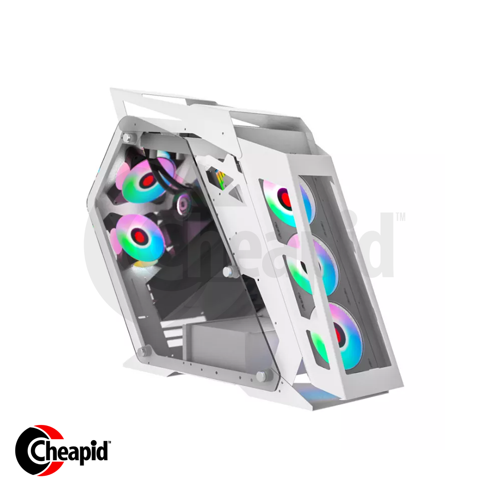 Keytech Cyborg White Tempered Side Open-Air mATX Casing – Cheapid